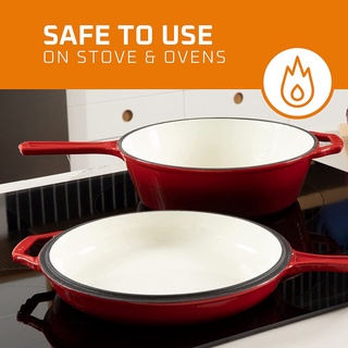 Enameled 2-In-1 Cast Iron Multi-Cooker – Heavy Duty Skillet and Lid Set ...