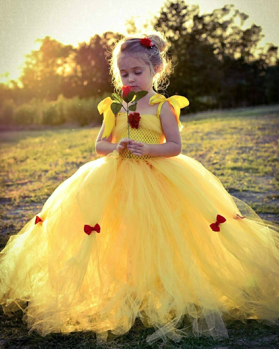 Fancy Girl Princess Dresses Beauty Yellow Cosplay Costume Snow ...