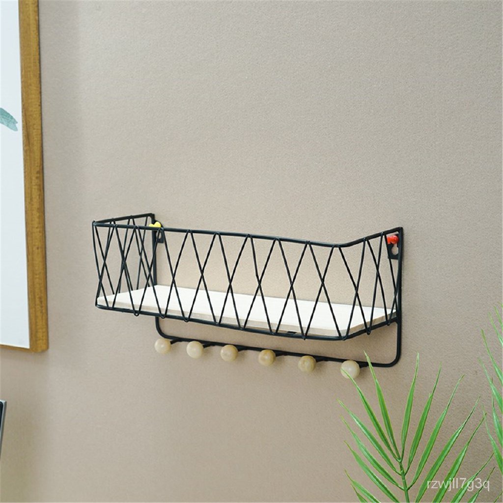 Retro Metal Wire Wood Wall Shelf Rack Hook Storage Home Decor Vintage ...