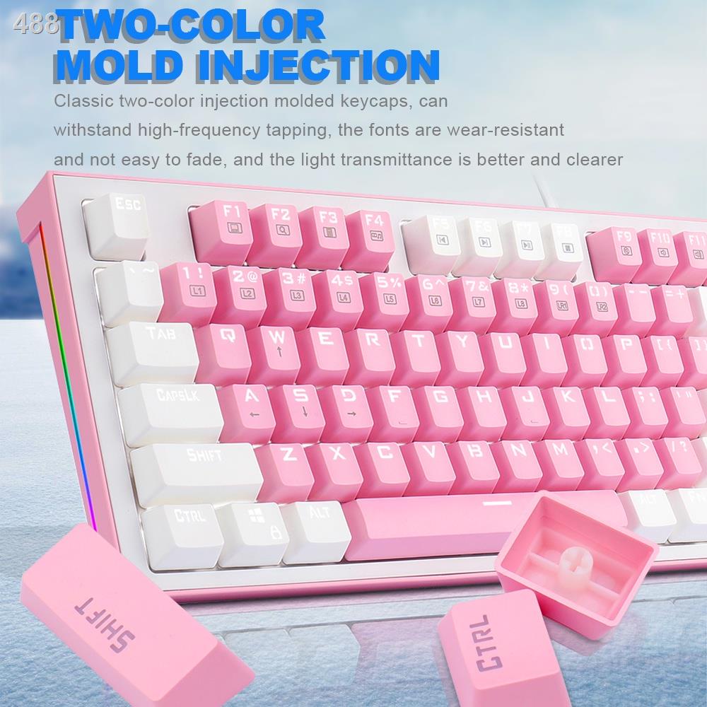 Redragon HADES K623 USB คีย์บอร์ดเล่นเกมสีชมพูสีขาวมีไฟ Led Backlit 104 ...
