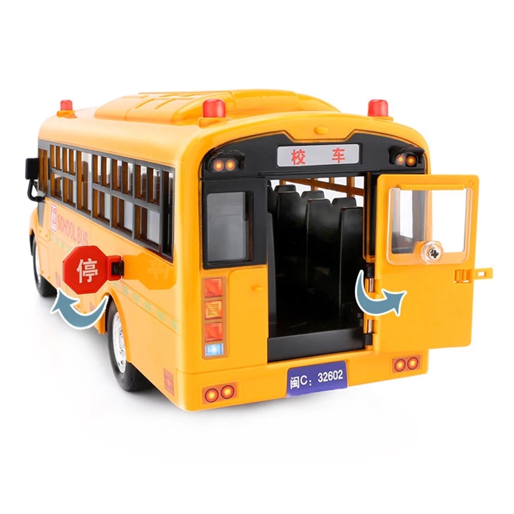 Alloy School Bus Inertial metal bus Model Toy car goods Acousto Otic ...