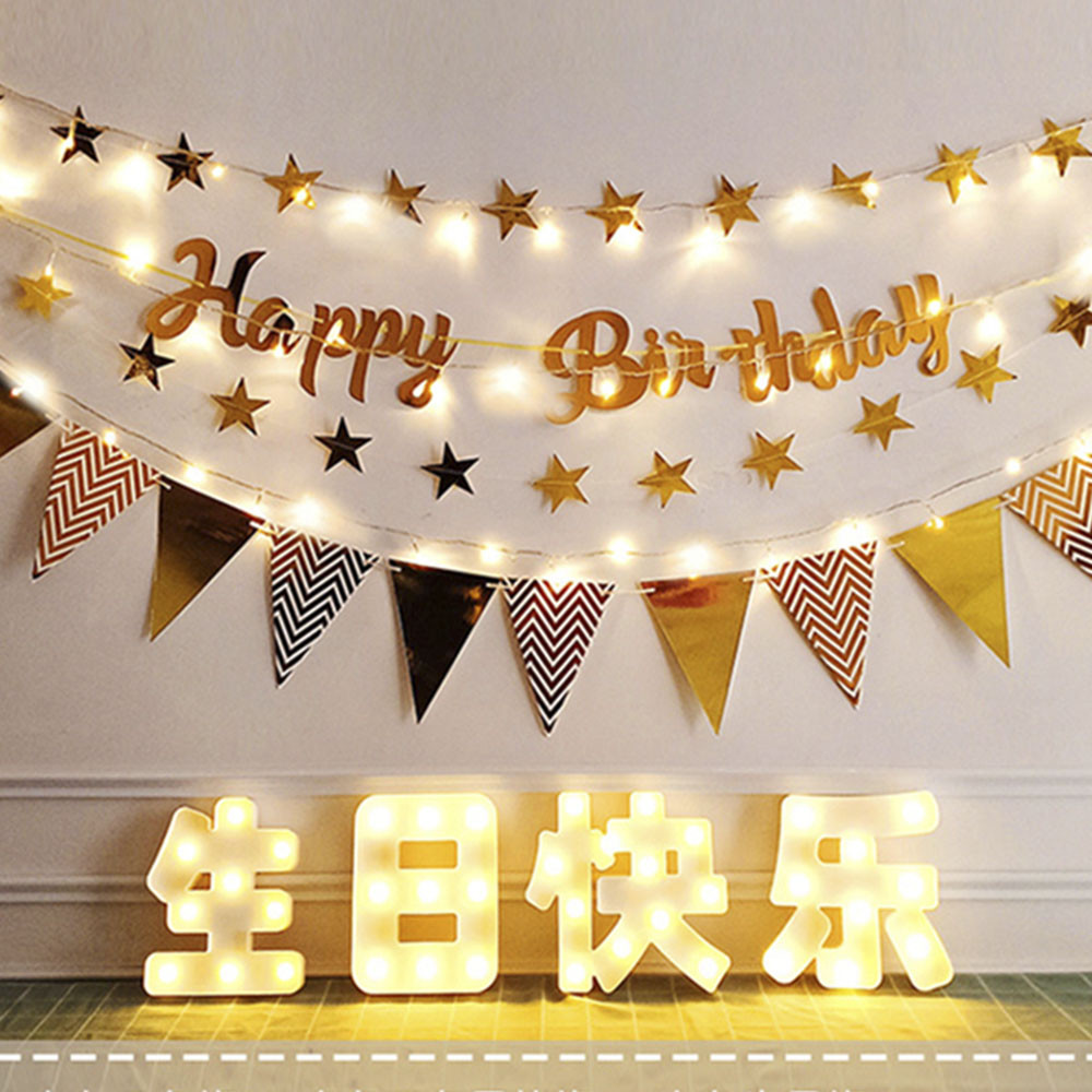 Creative LED Light String Happy Birthday Banner Party Flag Decoration ...