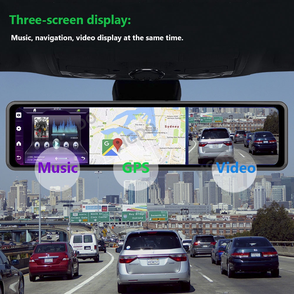 HGDO 4G Video Recorder 12 Car DVR Mount Android Rear View Mirror Camera ...