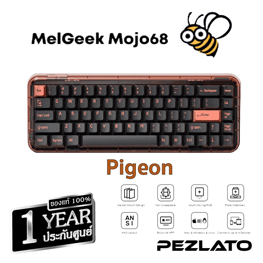 Melgeek Mojo68 Hotswap RGB Bluetooth Mechanical Keyboard Wireless (สี ...