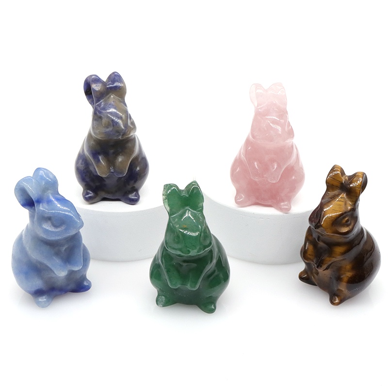 1.5quot Rabbit Figurine Natural Stone And Crystals Rose Quartz Carving ...