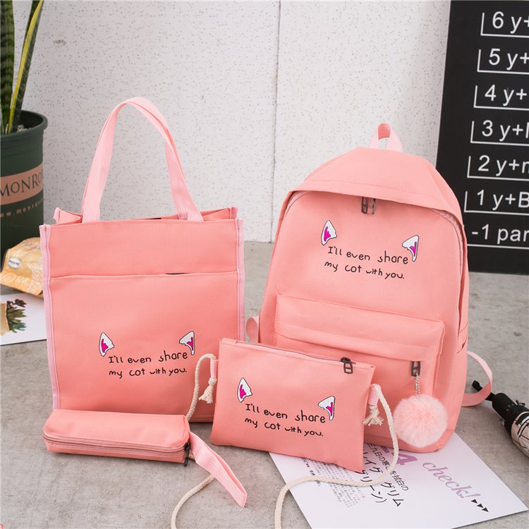 READY STOCK☃4-in-1 backpack set canvas school student bag women's ...