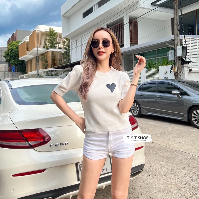 Herberty เสื้อไหมพรม ผ้านุ่ม คอกลม แขนตุ๊กตา ลายหัวใจสีดำ มินิฮาร์ท ...