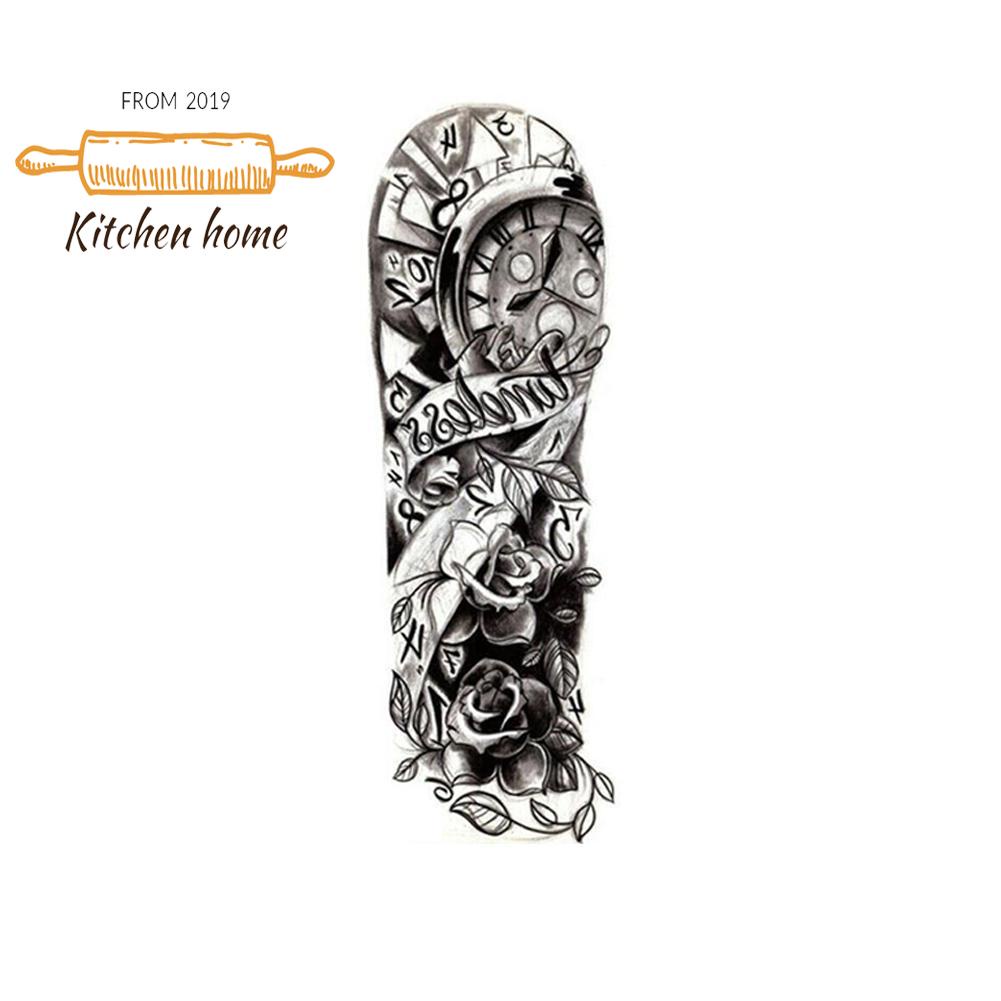 Clock Flower (E) Full Arm Tattoo Sticker Big Full Arm Arm Flower Tattoo ...