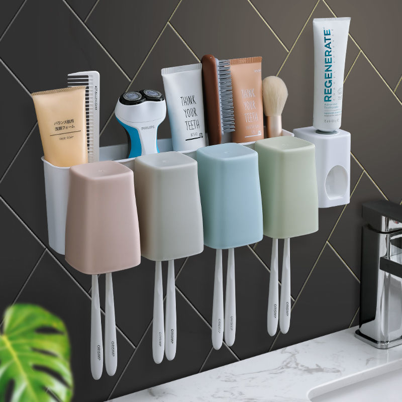 2Mouth/3Mouth/4Mouth Toothbrush Holder+Toothpaste Dispenser Cup Punch ...