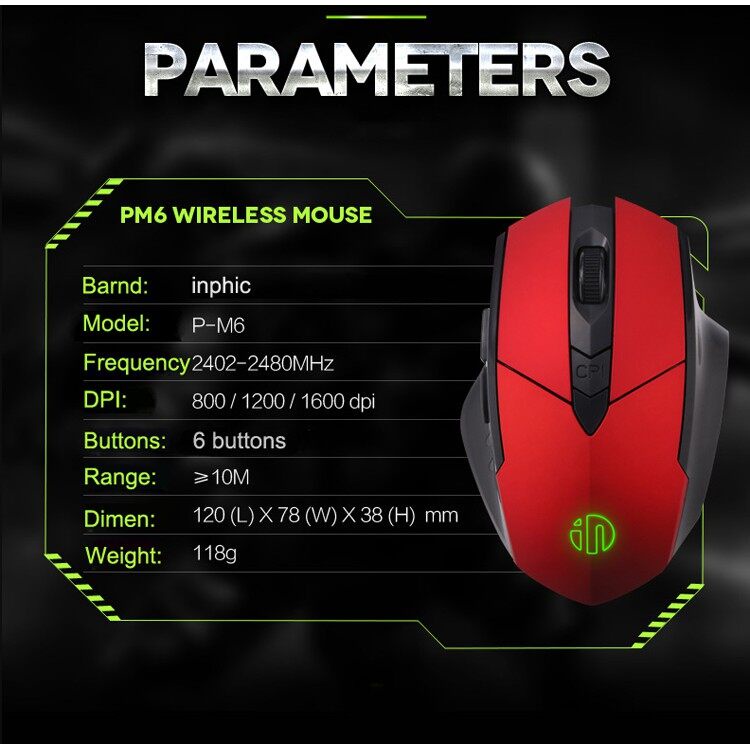 Dimama Inphic เมาส์ไร้สาย 3 in1 PM6 PM6BS Wireless Bluetooth 5.0 แบตเยอะ 800 mAh gaming Mouse ...