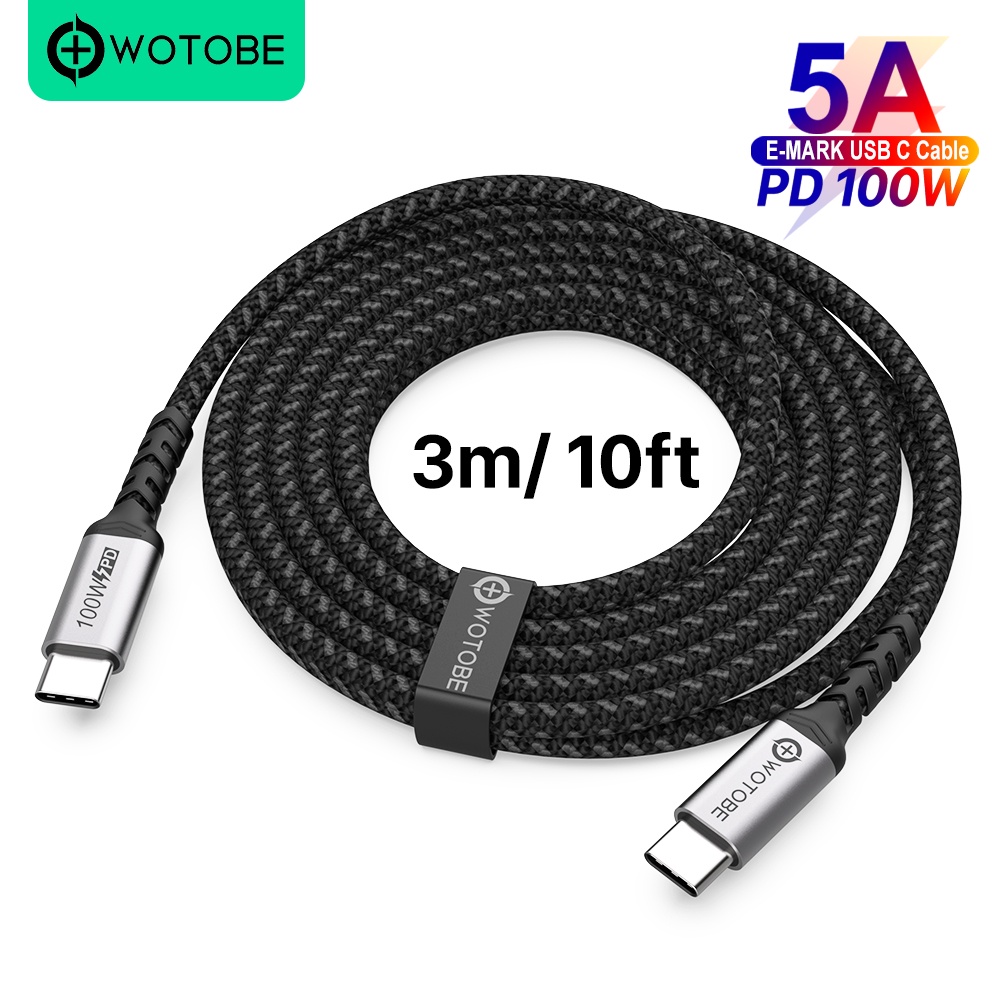 USB C to USB C Cable 3m 100W, WOTOBE Long 10ft USB Type C 5A E Mark ...