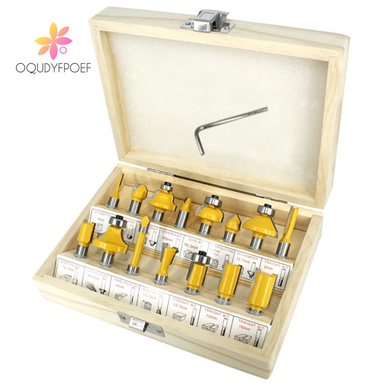 15Pcs 8mm Router Bit Set Trimming Straight Milling Cutter for Wood Bits ...