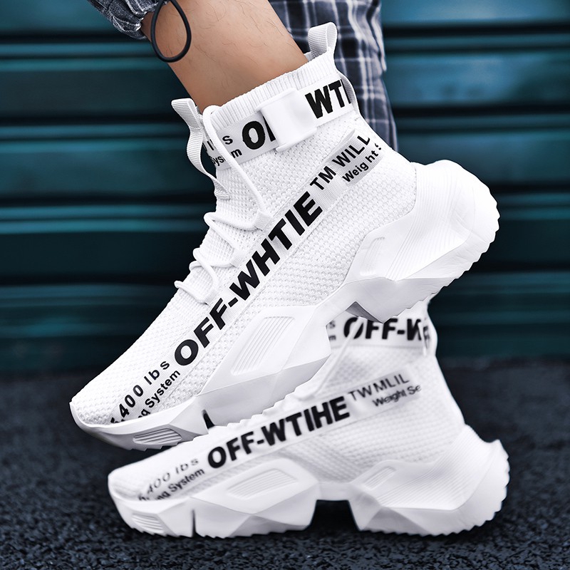 Men's Breathable Flying Woven Socks Shoes Thick Bottom Running Shoes ...
