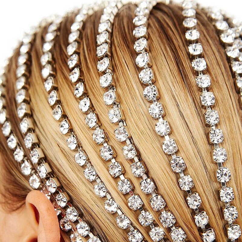 StoneFans Trendy Rhinestone Hair Accessories Chain for Women Jewelry ...