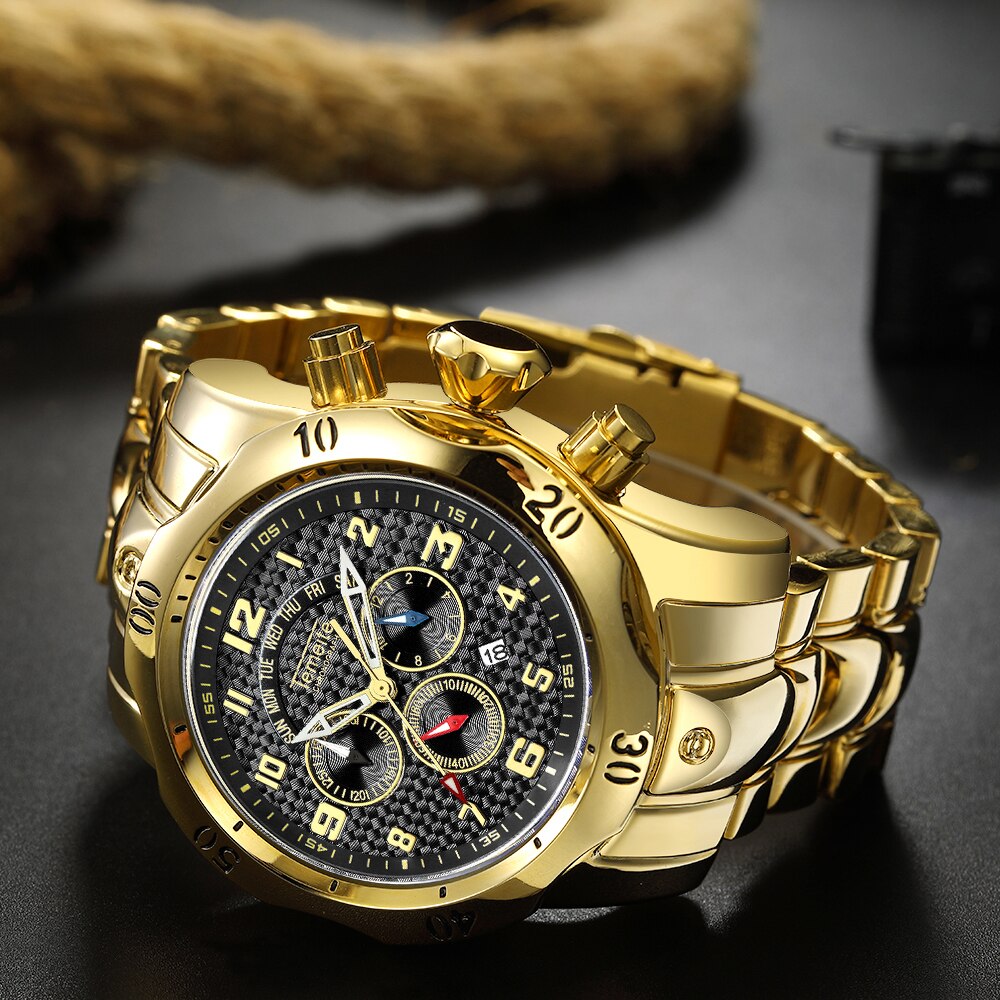 TEMEITE Big Watch Men Stainless Steel Strap 3 Dial 6 Hands Fashion ...