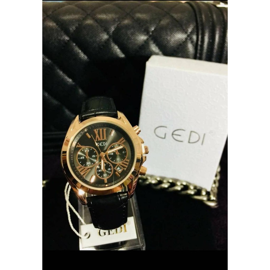 GEDI Watch หน้าปัดสไตล์ MK สุดฮิต สายหนังสีดำ-สินค้าของแท้ พร้อมกล่อง ...