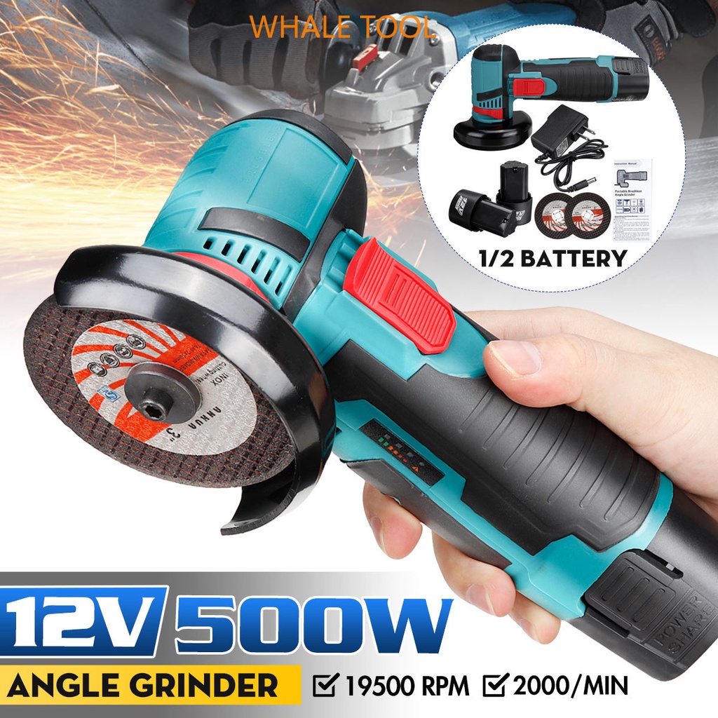500W 12V Brushless Angle Grinder Mini Cordless Angle Grinder with Two ...