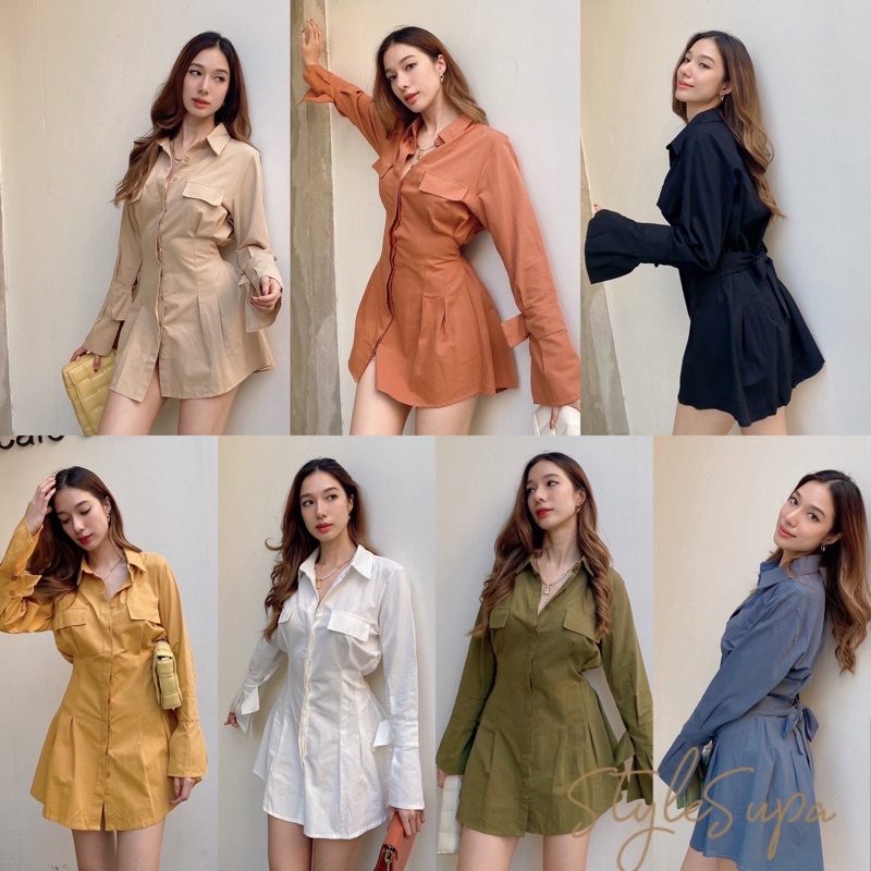 มินิเดรสเชิ้ต แขนยาว ระบายมัดเอวMika.brand - stylesupa - ThaiPick