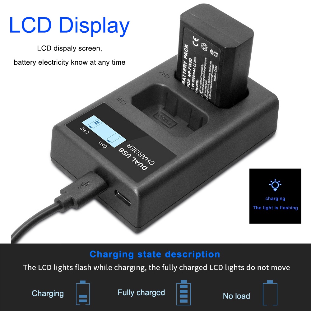 Palo Lcd Usb Charger For Sony Fw50 Np Fw50 Np-fw50 Npfw50 Battery Nex-3 ...