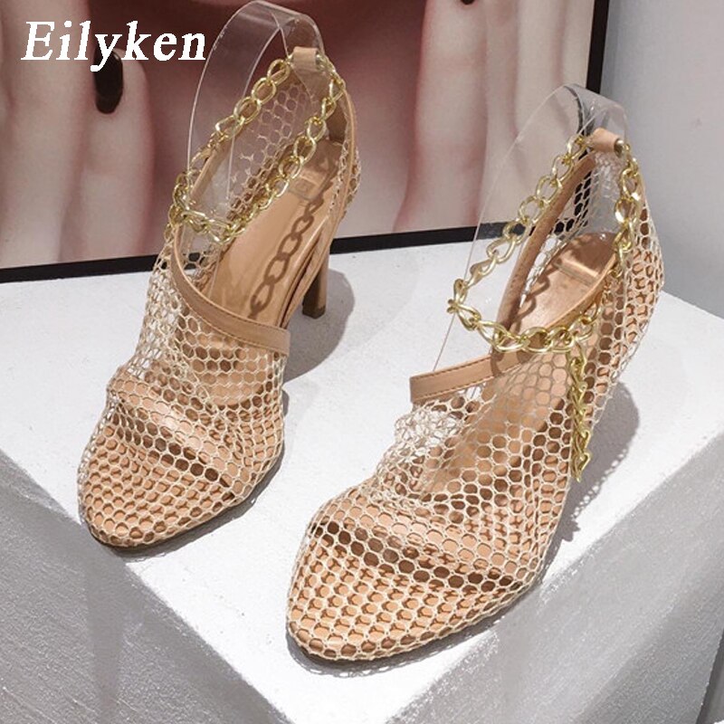 Eilyken Summer Autumn Sexy Mesh chain Pumps sandals Female Round head ...