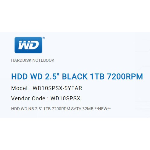 WD HDD WD 2.5 BLACK 1TB 7200RPM (ฮาร์ดดิสก์โน้ตบุ๊ค) ฮาร์ดดิสคอมพิวเตอร์ - proof_shop - ThaiPick