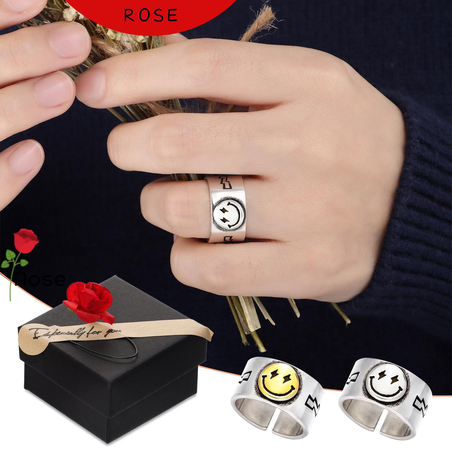 ROSE 1/2PCS Girl Smiling Face Rings Silver color Jewelry Smiley Face ...