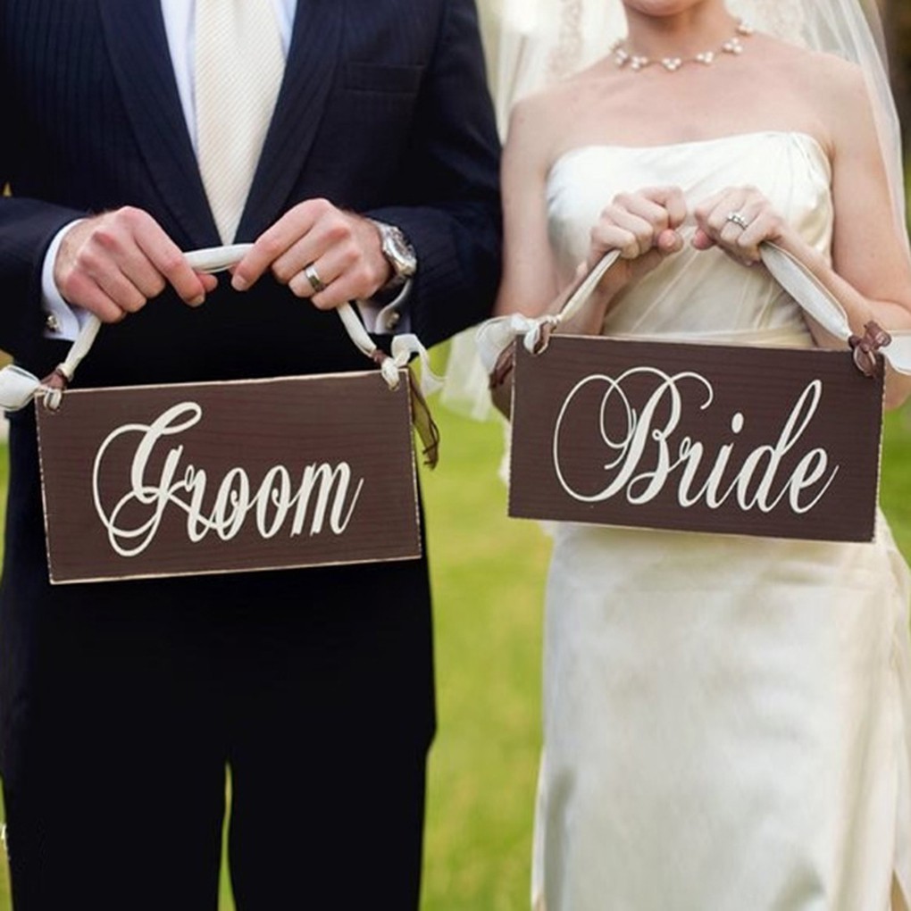 Wooden Bride Groom Wedding Photo Props Hanging Board Chair Signs W Nice ...