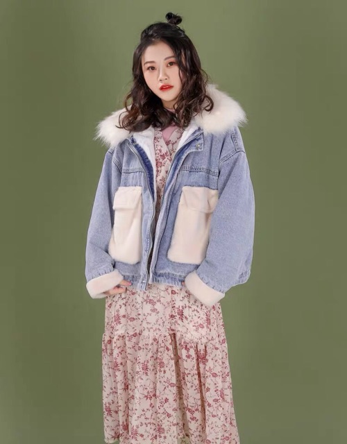 Fluffy denim jacket (ส่งฟรี ems) - what.u.wear - ThaiPick