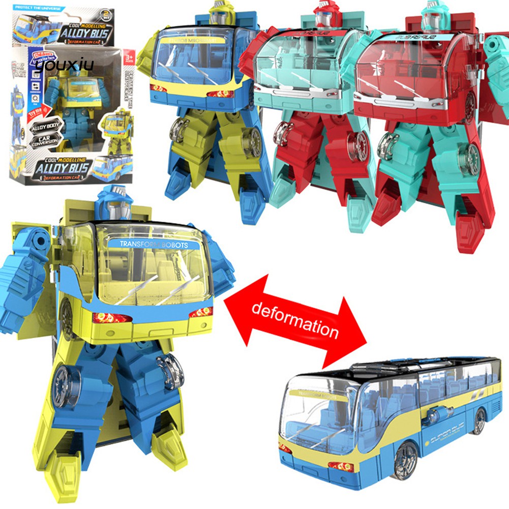 YZWJDiecast Mini Bus Vehicle Deformation Robot Transforming Model Kids ...