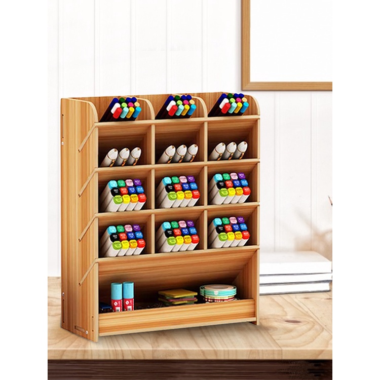 ஐ Wooden Pen Holder Storage Box, Large Capacity Multi-Divided Pen ...