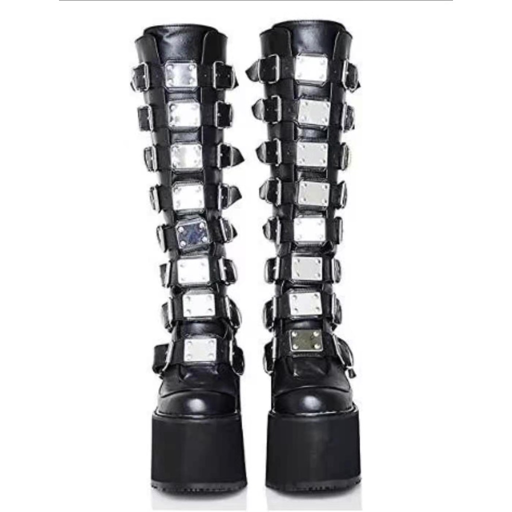 New Female Fashion Metal Gothic Platform Boots Punk Cosplay Wedges High ...