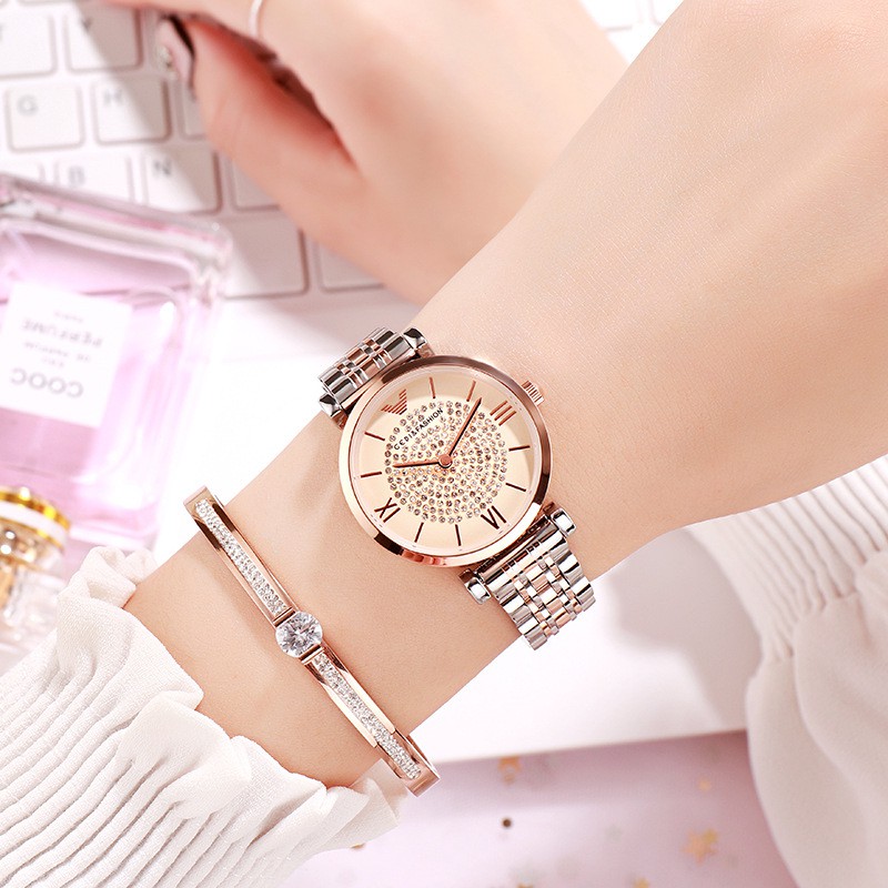 Louwill Gedi Starry Sky นาฬิกาข้อมือสายเหล็กประดับเพชรสําหรับผู้หญิง ...