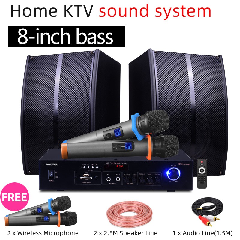 Wooden box 8 inch Subwoofer Karaoke set home teater Speaker Bluetooth ...