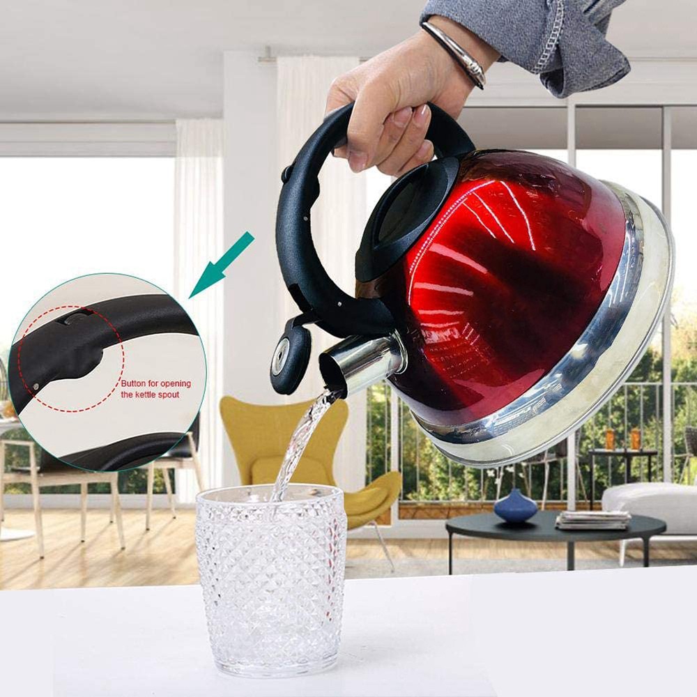 3L Stainless Steel Whistling Tea Kettle Tea Pot with Heat-Proof Handle ...