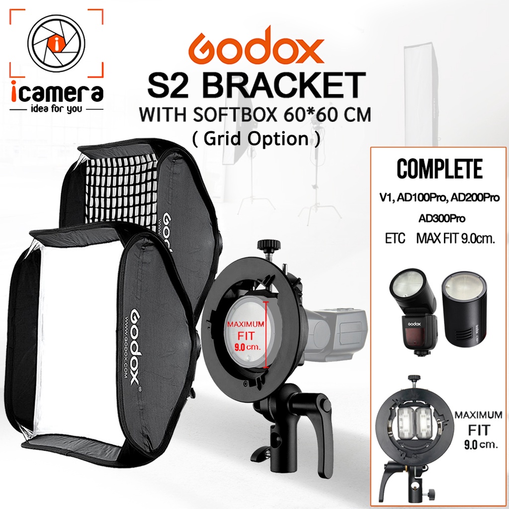 Godox S2 Bracket With Softbox 60x60 cm. Grid ( Speedlite Bracket ...