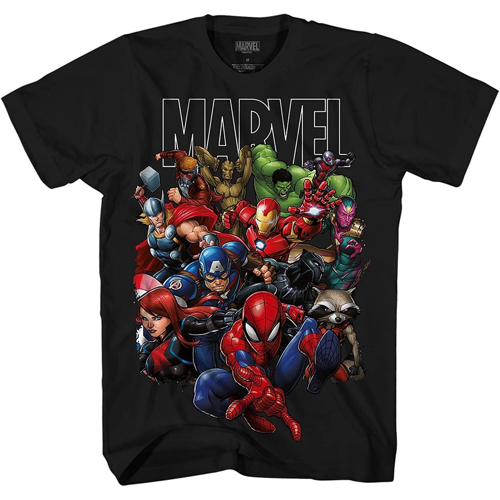 เสื้อยืดผู้ชายแฟชั่น Marvel Avengers Guardians Of The Galaxy Team Up ...