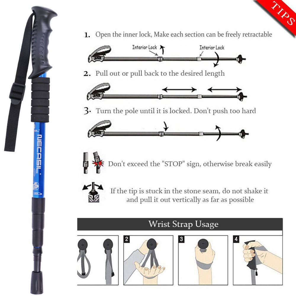 1PCS walking stick Trekking poles telescopic baton nordic Aluminum ski ...