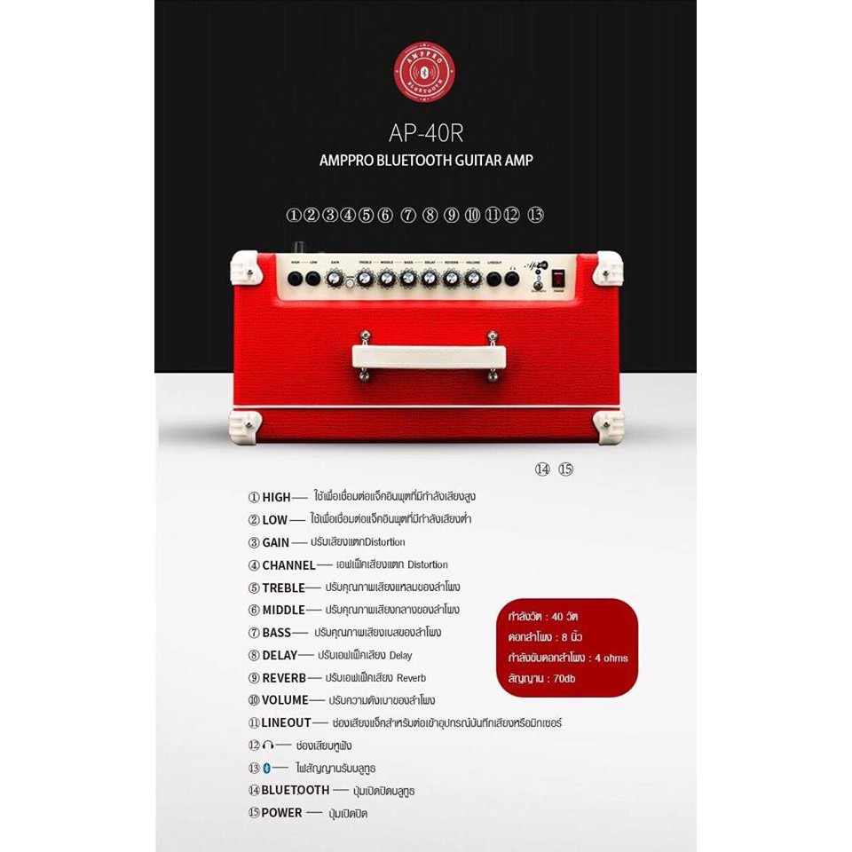 ถูกสุด ตู้แอมป์กีต้าร์ไฟฟ้า-โปร่งในตู้เดียว Amppro AP-40 BK (มีบลูทูธ ...