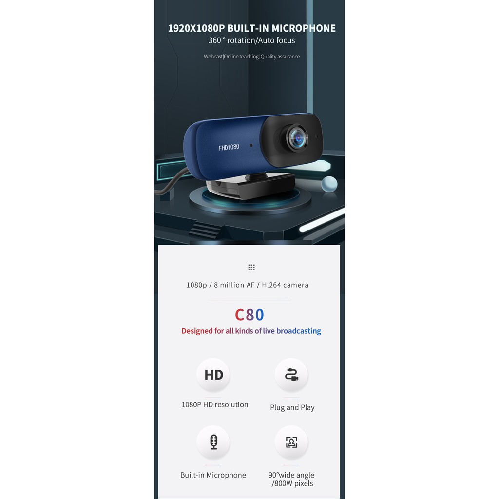 เว็บแคม：TISHRIC USB Webcam 1080 Autofocus/No Autofocus 4K Web Cam 1080 ...