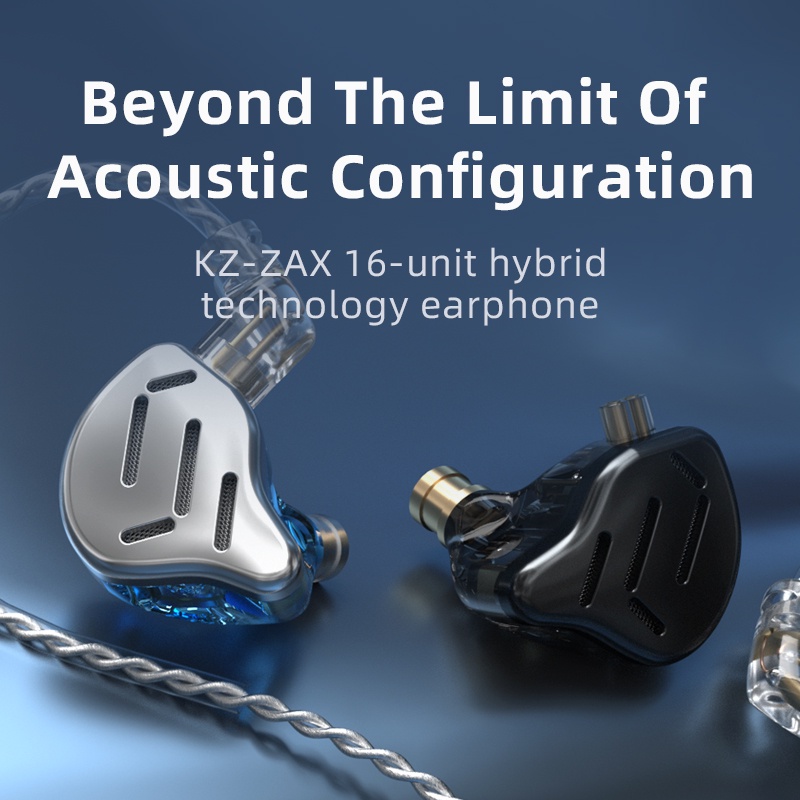 ชุดหูฟัง KZ ZAX 7BA+1DD Hybrid Inear Earhones Metal HIFI Headset 16 Drivers Unit Music Sort ...