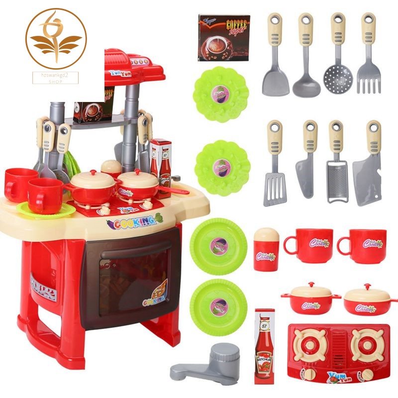 Children Kids Cooking Pretend Role Play Toy Cooker Set Light Sound Red ...
