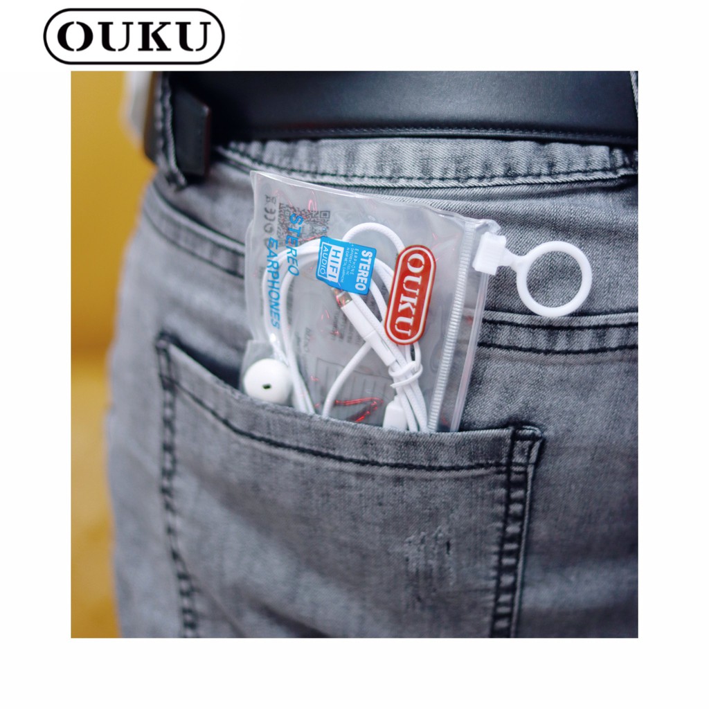 OUKU M08 หูฟัง แจ๊ค3.5มม. หุฟัง earphone มี ขาว ดำ หูฟังมีสาย หูฟัง มีปุ่มรับสาย ใช้ได้กับทุก ...
