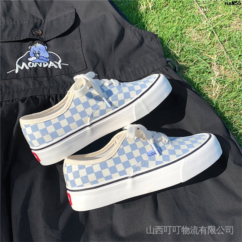 Anna ins Heim รองเท้าผ้าใบ ลายตารางหมากรุก สีฟ้า สไตล์ฮ่องกง แฟชั่นฤดู ...