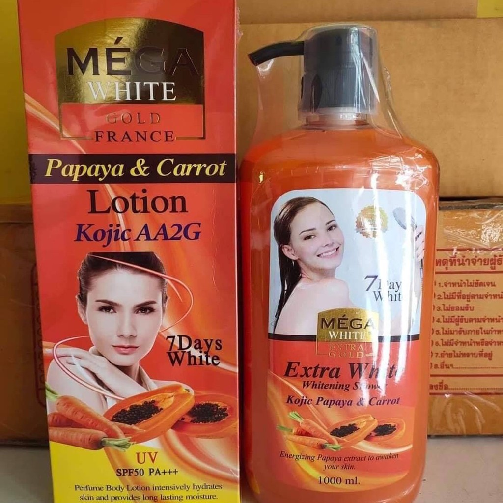 2ขวด MEGA WHITE เมก้าไวท์ครีมอาบน้ำ 1000ml +โลชั่นบำรุงผิว 500ml ครีม ...
