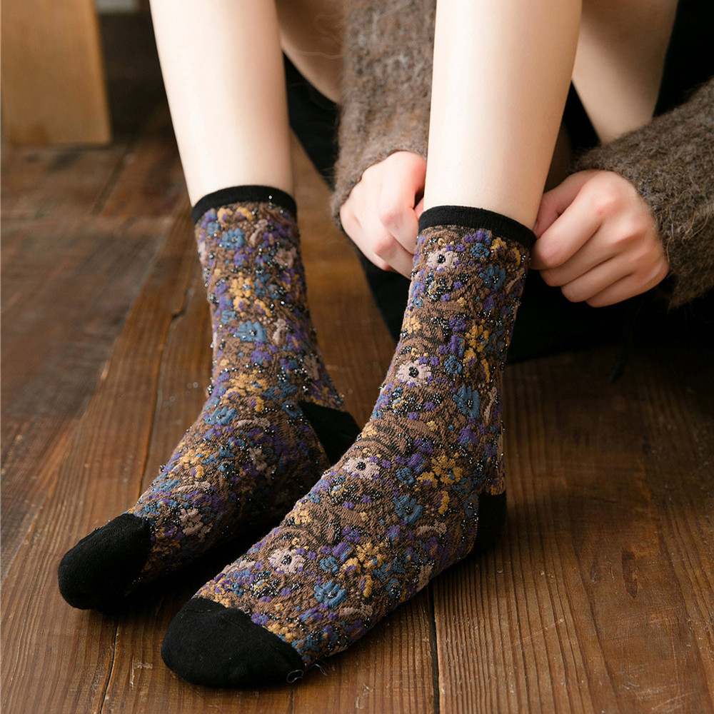 MENGXUAN New Cotton Socks Streetwear Hosiery Women Flower Socks Long ...