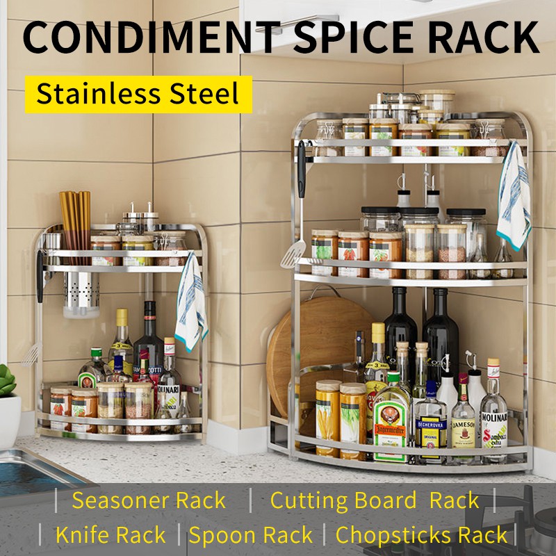 Bamboo Rack Organizer Kitchen Spice Rack Condiments Organizer 2-Tier ...