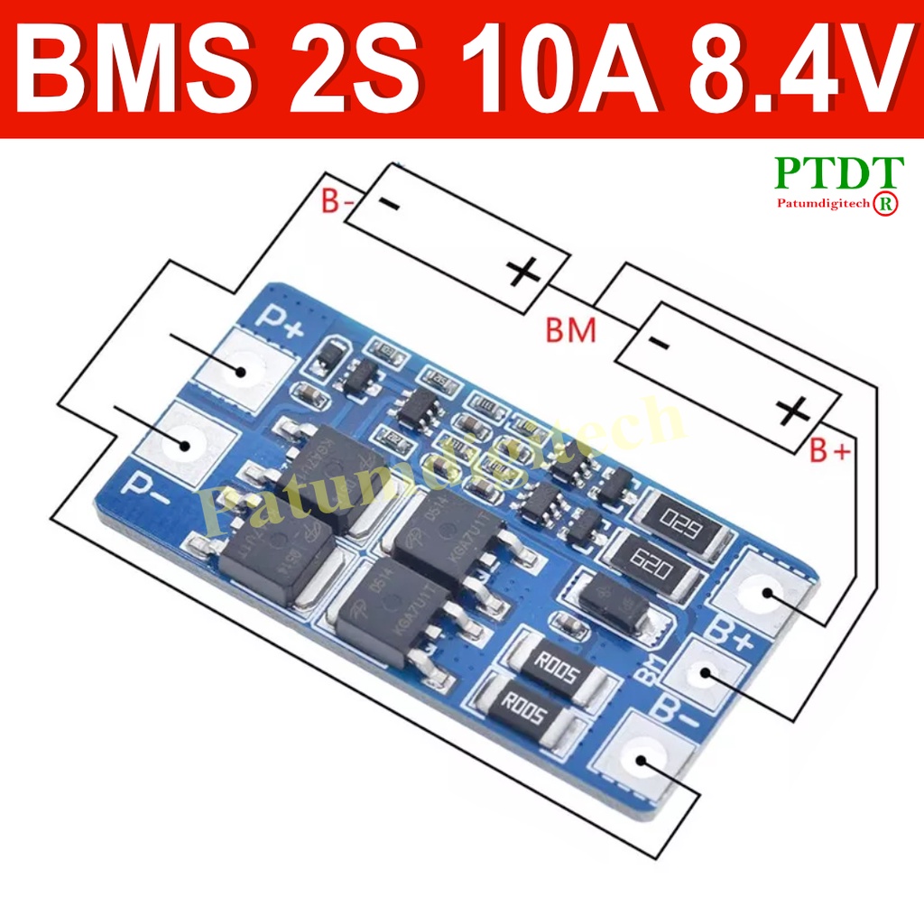 BMS 2S โมดูลป้องกันแบตเตอรี่ Lithium Li-ion 2S 7.4V 8.4V 10A 18650 ...