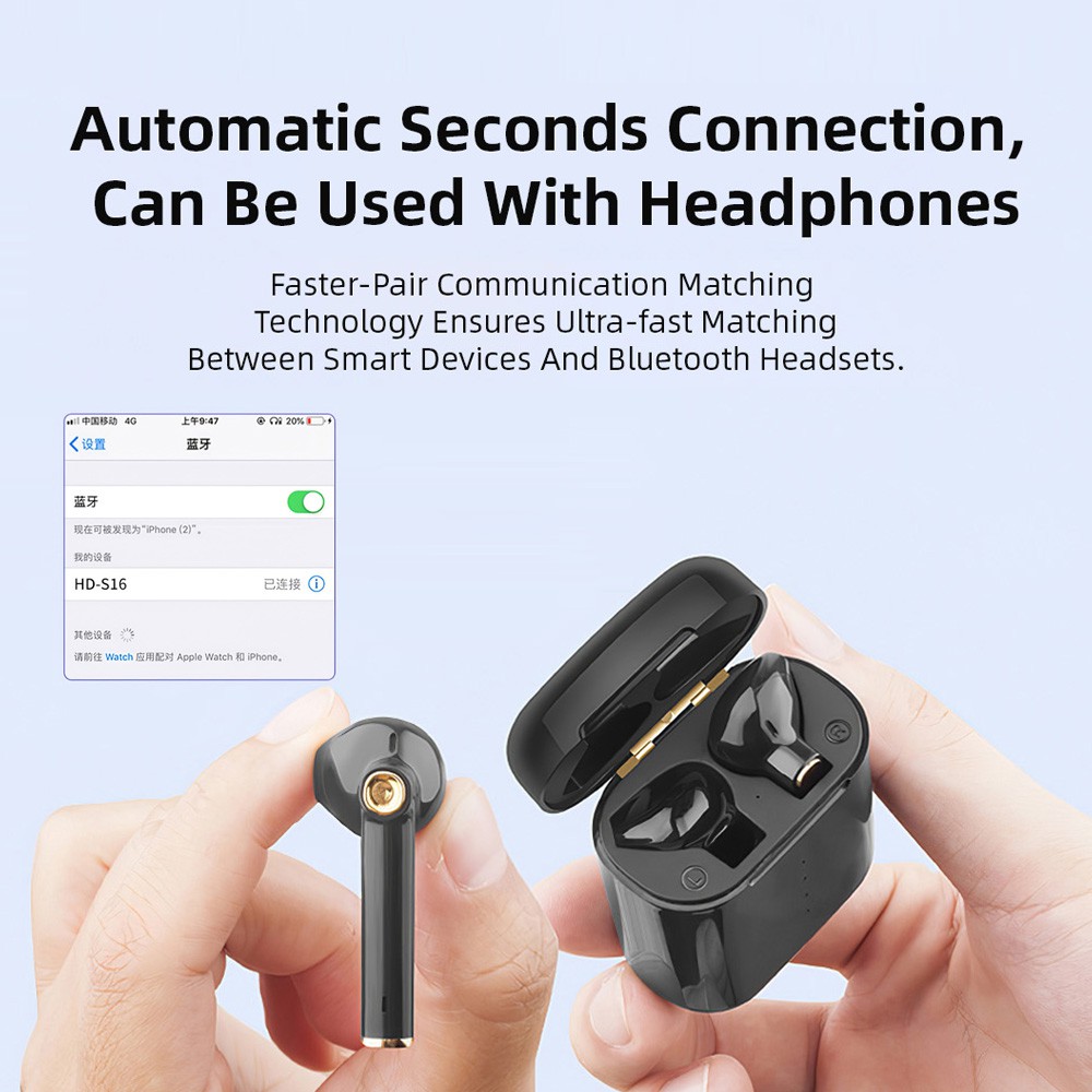 HD-S16 TWS Wireless BT Headset Sports Earphones ชุดหูฟังสเตอริโอไร้สาย ...