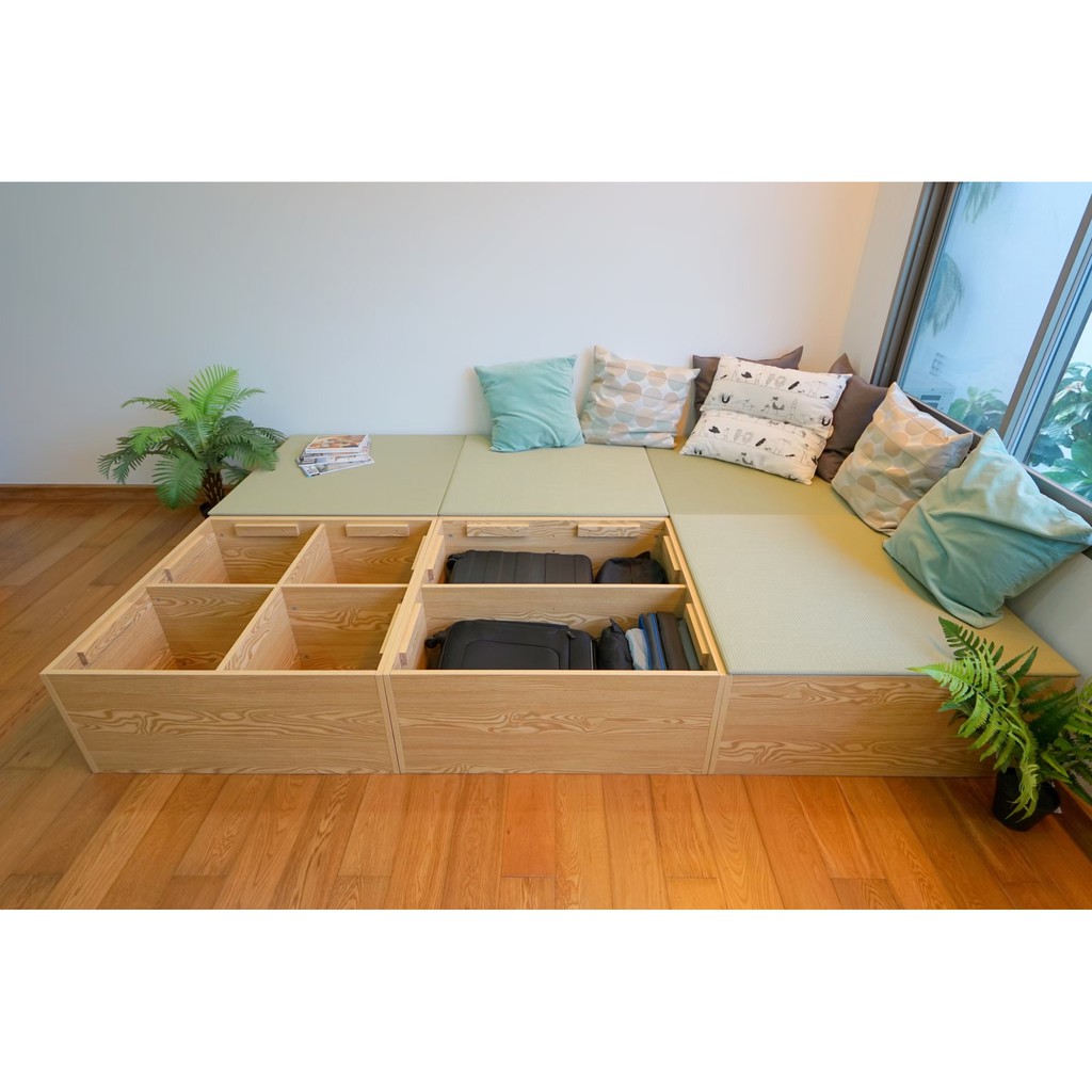 Tatami Storage Box ตั่งทาทามิแบบเปิดบน Natural Wood + Green ขนาด ...