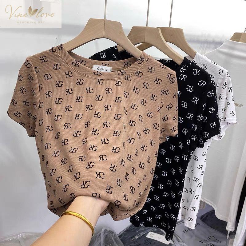 Large size printed letter top short-sleeved t-shirt bottoming shirt ...